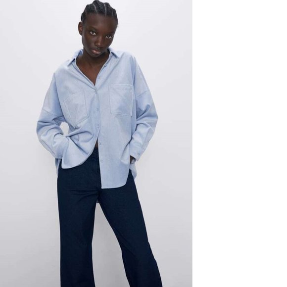 Zara | Tops | Zara Womens Size Small Light Blue Fine Corduroy Long ...